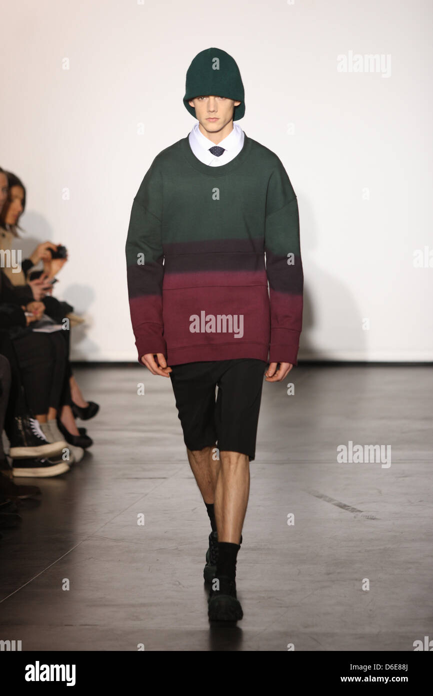 A model wears a creation by Belgian designer Raf Simons as part of the ...