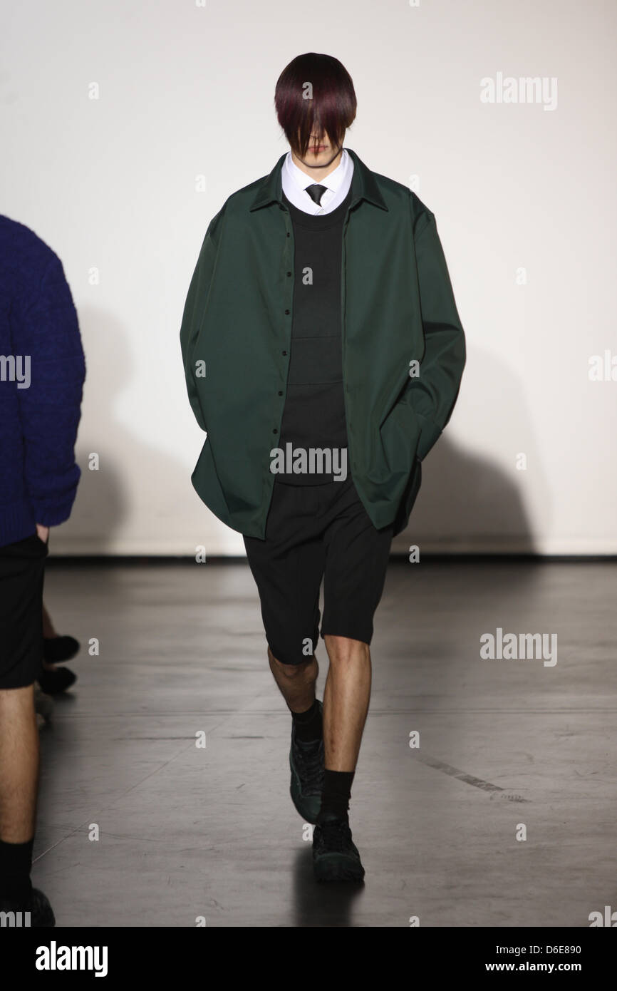 A model wears a creation by Belgian designer Raf Simons as part of the ...