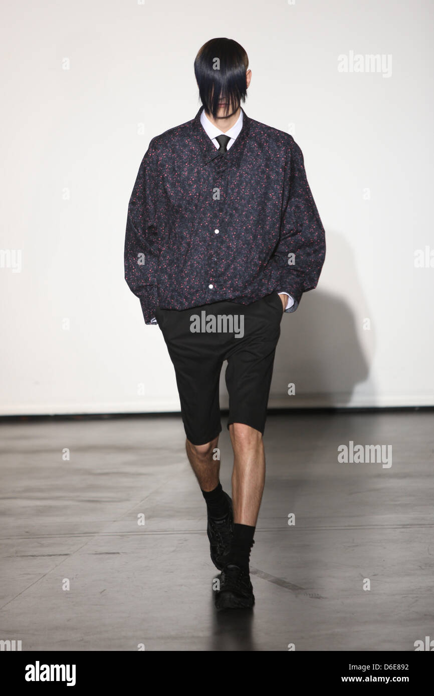 A model wears a creation by Belgian designer Raf Simons as part of the ...