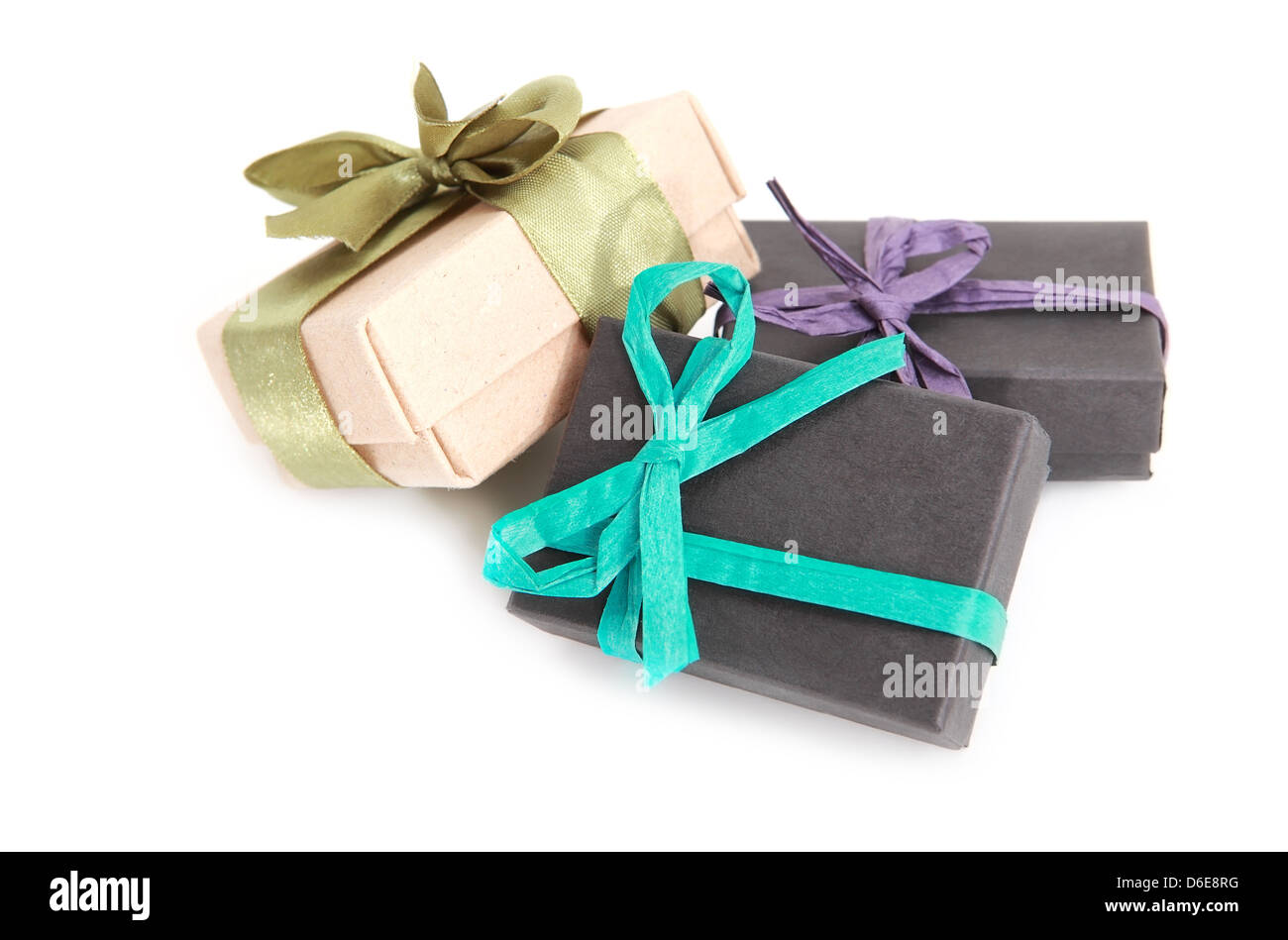 beautiful decorated with stripes gift boxes over white Stock Photo - Alamy