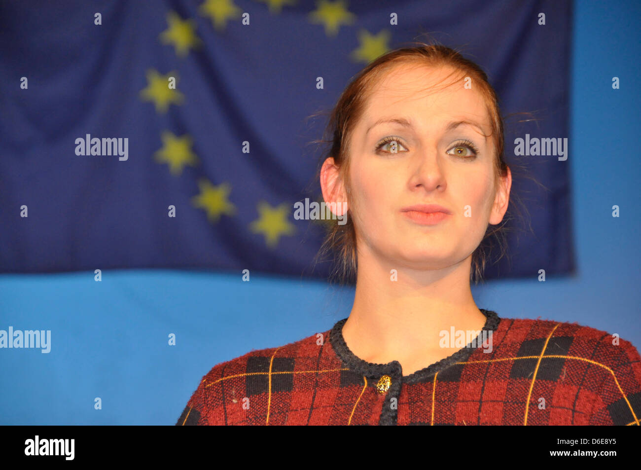 British actress Reggie Seeley performs as 'Angela Merkel' during the ...