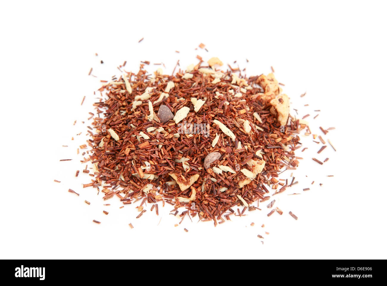 raw rooibos tea with dry fruits on white background Stock Photo - Alamy