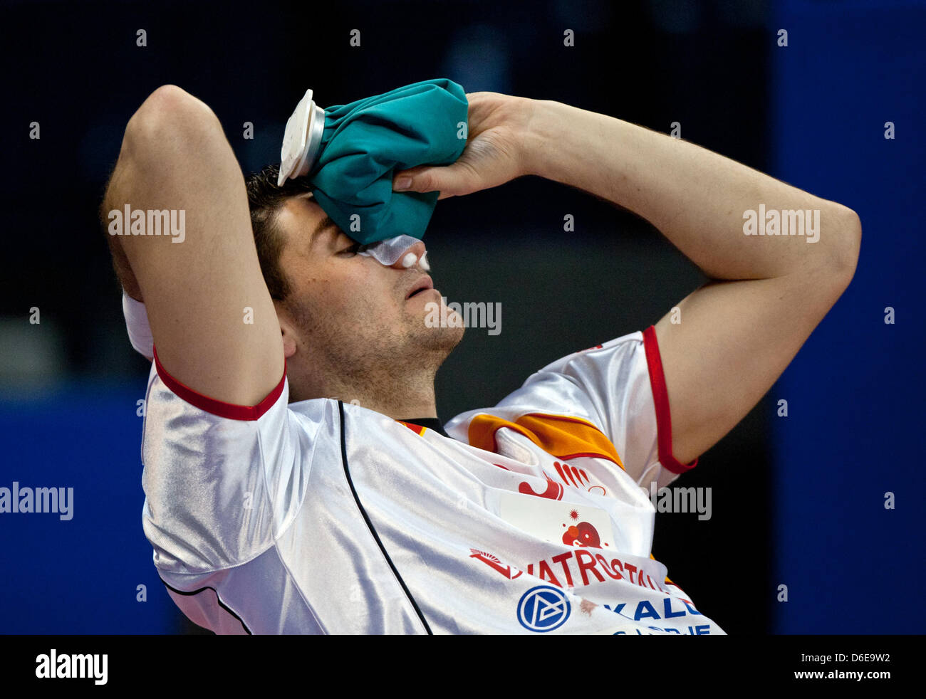 Macedonia's Ace Jonovski is sidelined with an injury during the ...