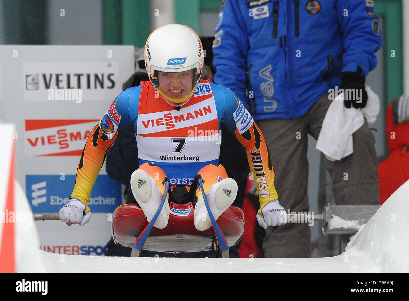 Kate Hansen from the US competes in the women's singles at the ...