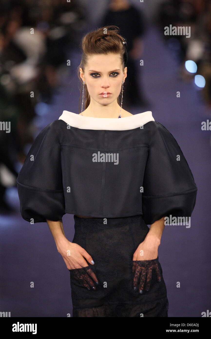 A model wears a creation by German designer Karl Lagerfeld as part of ...