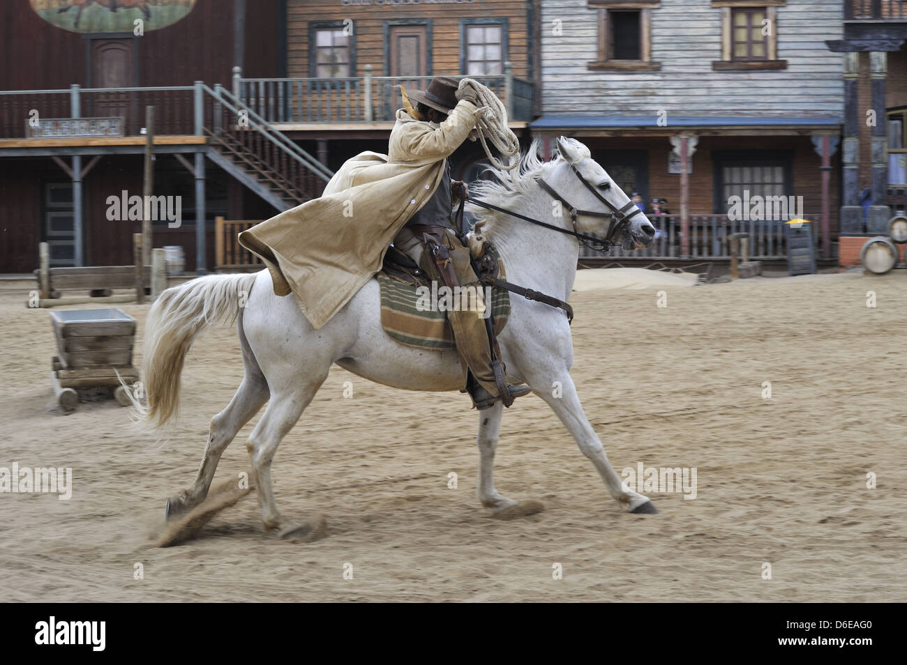 Wild West scoundrel riding into town to release a prisoner from jail ...