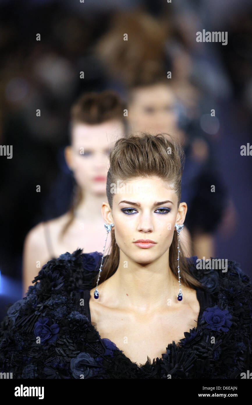 A model wears a creation by German designer Karl Lagerfeld as part of ...