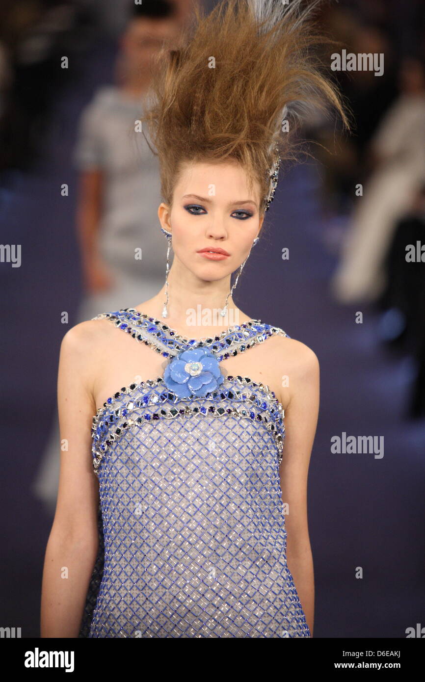 A model wears a creation by German designer Karl Lagerfeld as part of ...