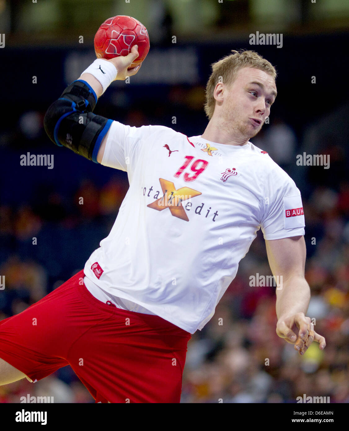 Denmark's Rene Hansen Toft throws the ball during the European Handball ...