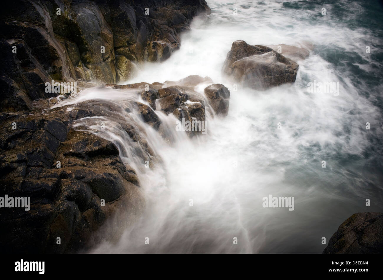 Porth Nanven rocks & waves Stock Photo - Alamy