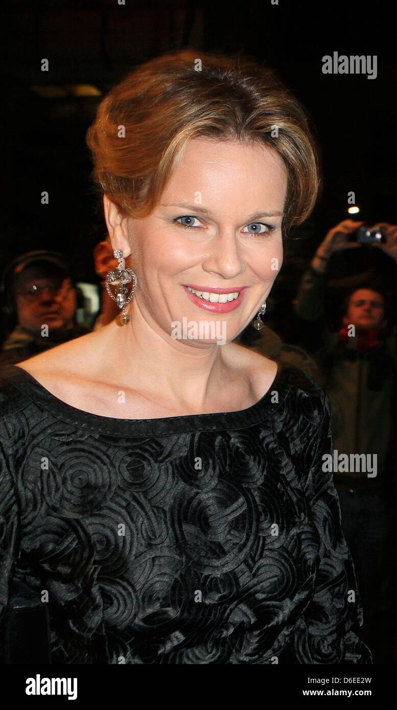 Crown princess Mathilde of Belgium arrives with the Danish royal couple ...