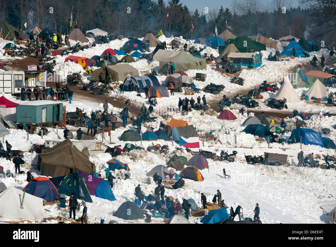 Numerous motorcycle fans walk on the grounds of the Elephant Rally in ...