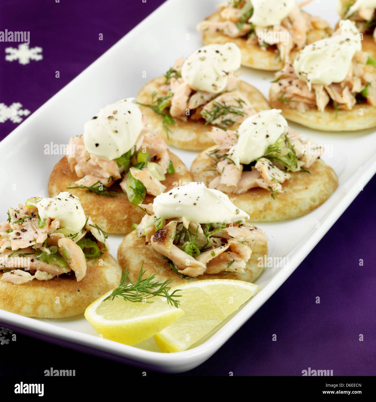 Salmon and Dill Blinis, Salmon and Dill Bilinis Stock Photo - Alamy