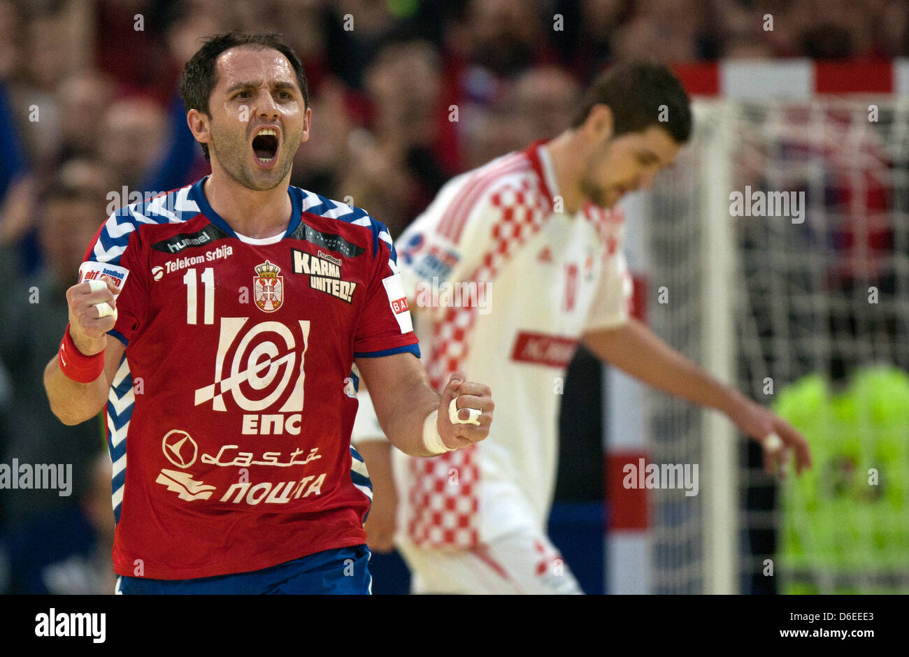 Serbia's Alem Toskic celebrates his goal during the semi-final match ...