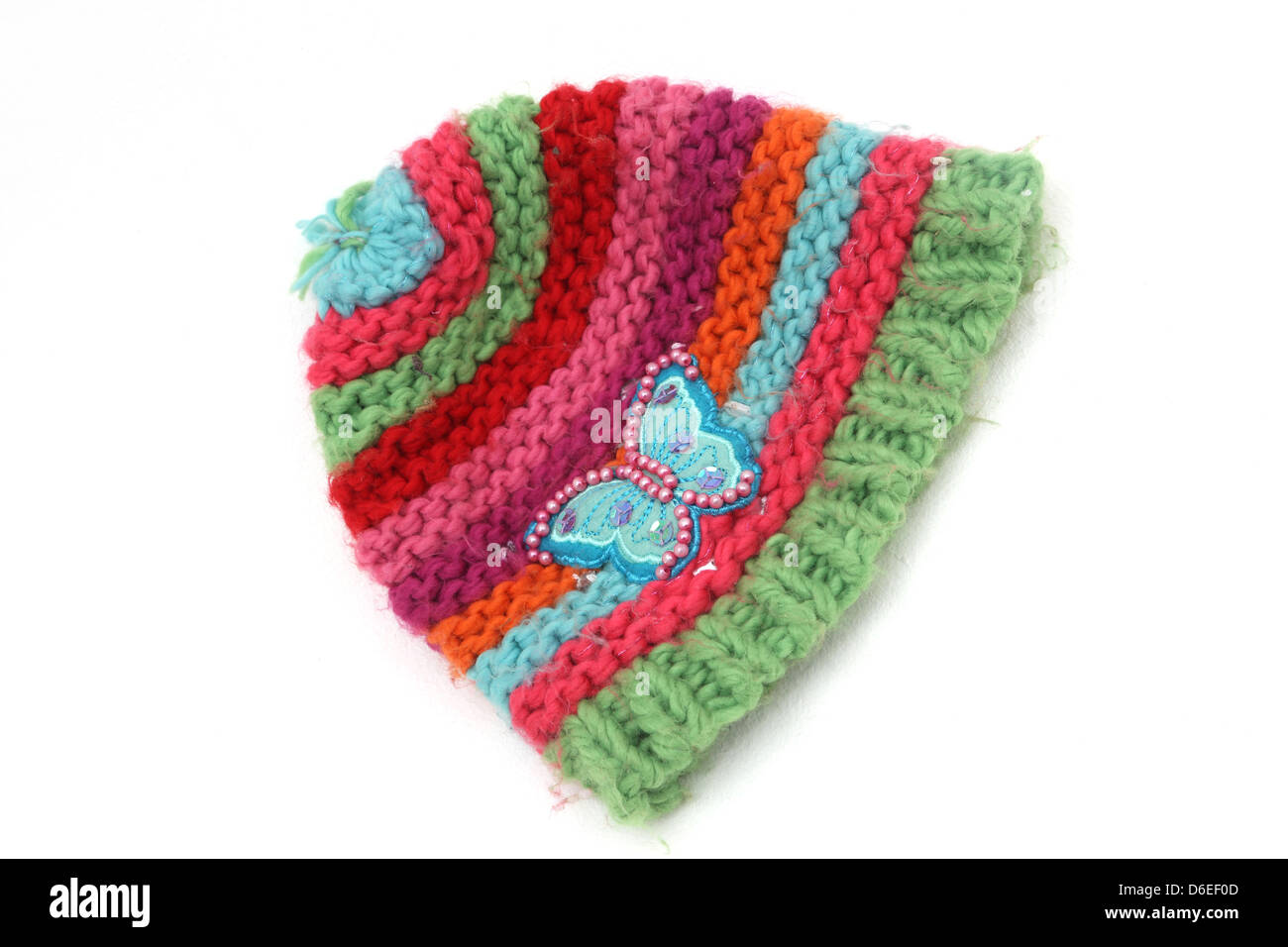 Woolly Hat With Butterfly Design Stock Photo - Alamy