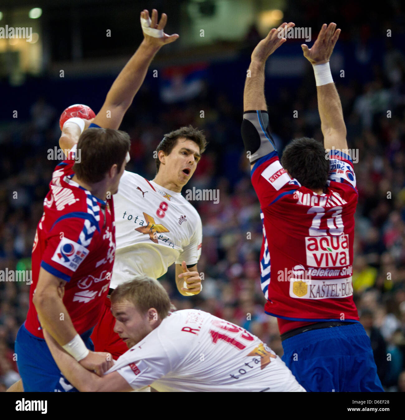 Provided with a block by team-mate Rene Toft, Denmark's Rasmus Schmidt ...