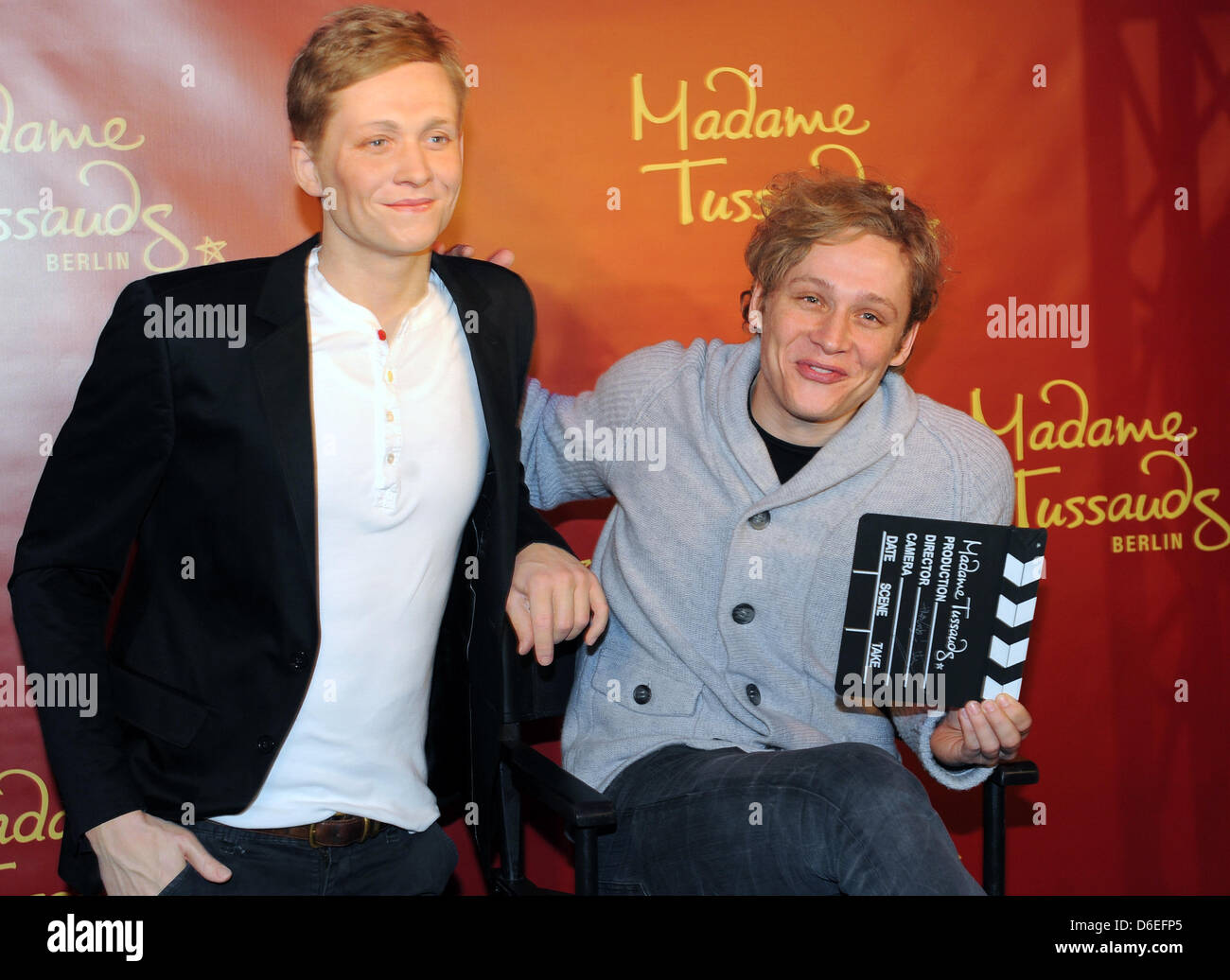 German actor Matthias Schweighoefer poses with his new wax figure at ...