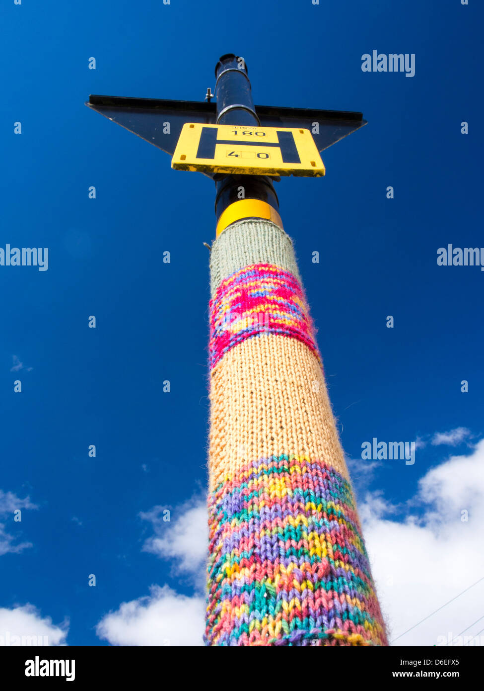 Yarn bombing or gorilla knitting in Bishops Castle, Shropshire, UK ...