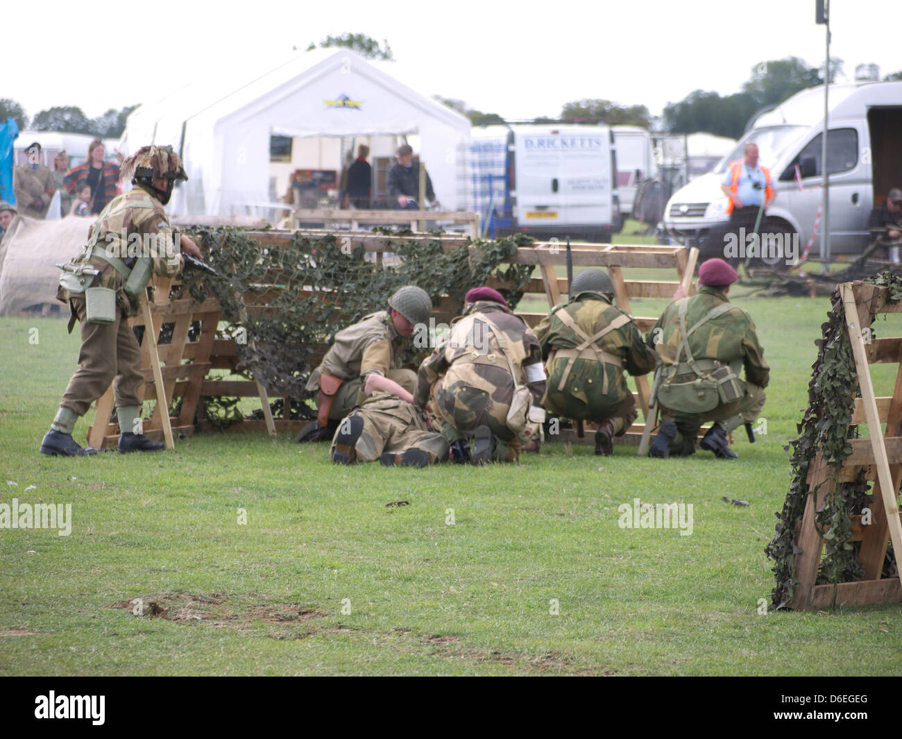1940's reenactors taking part in a battle scene, Rauceby War weekend ...