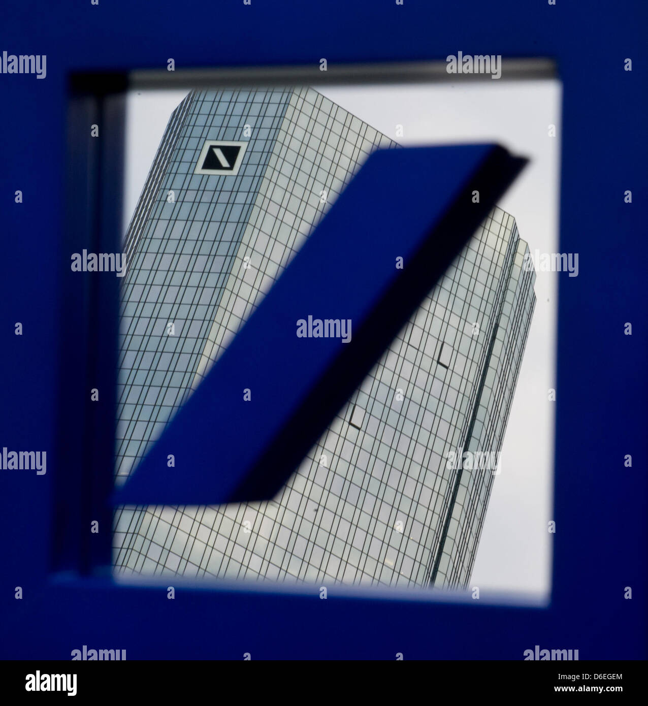 An illustration shows the headquarters of Deutsche Bank reflecting in a ...