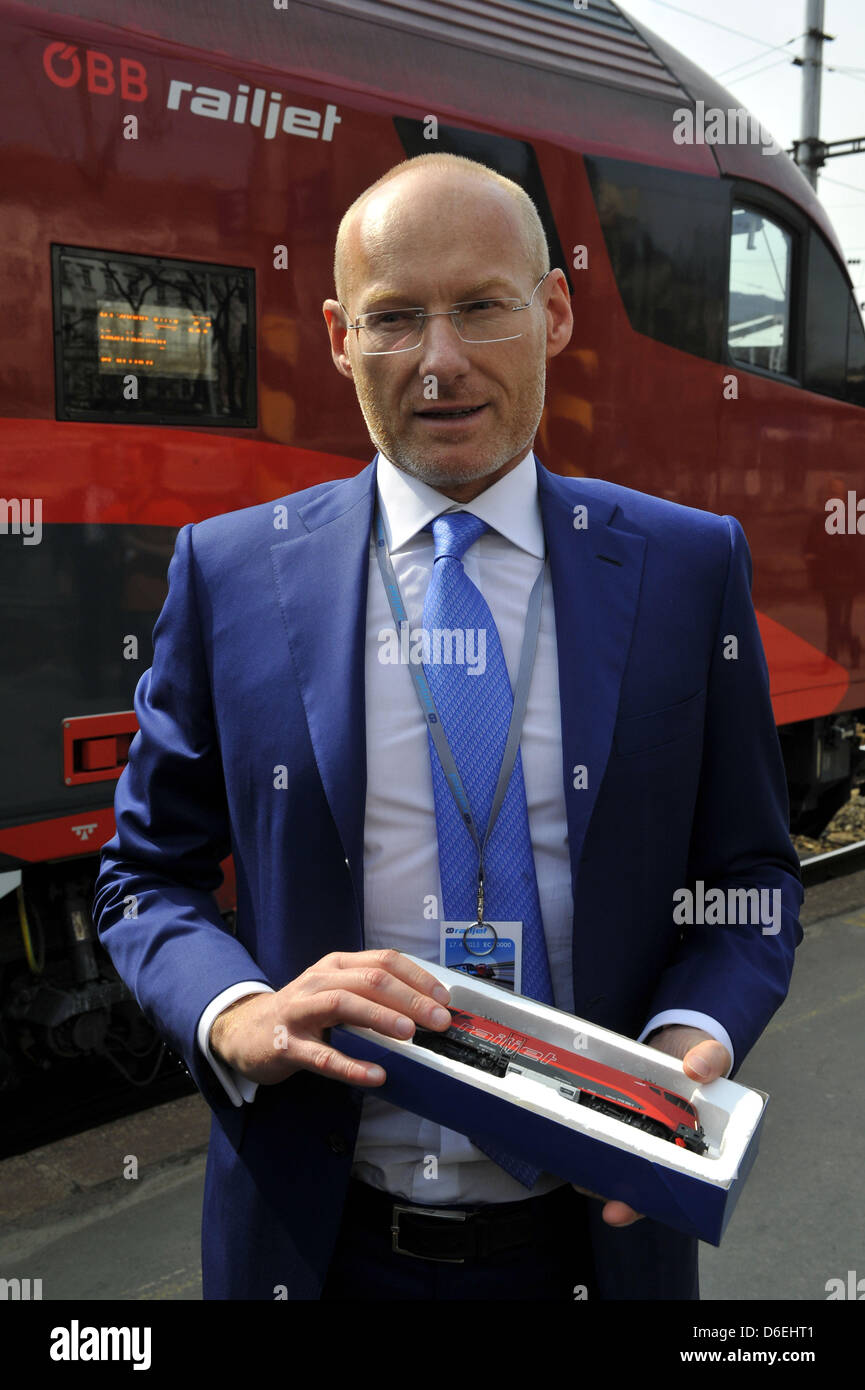 High-speed train of the Austrian Federal Railways (OBB) the OBB railjet ...