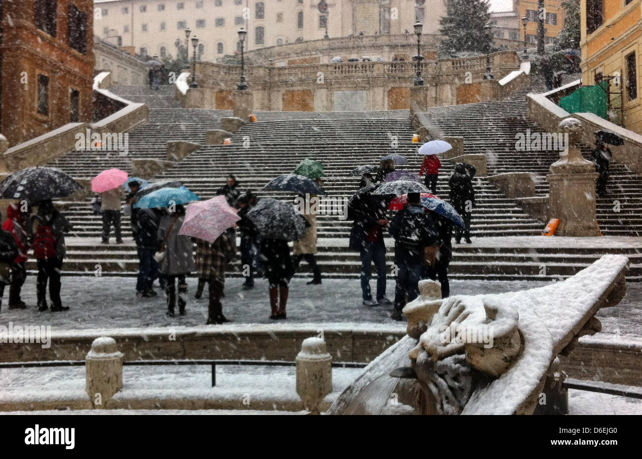Thick snow flakes fall near the Spanish Steps in Rome, Italy, 03 ...