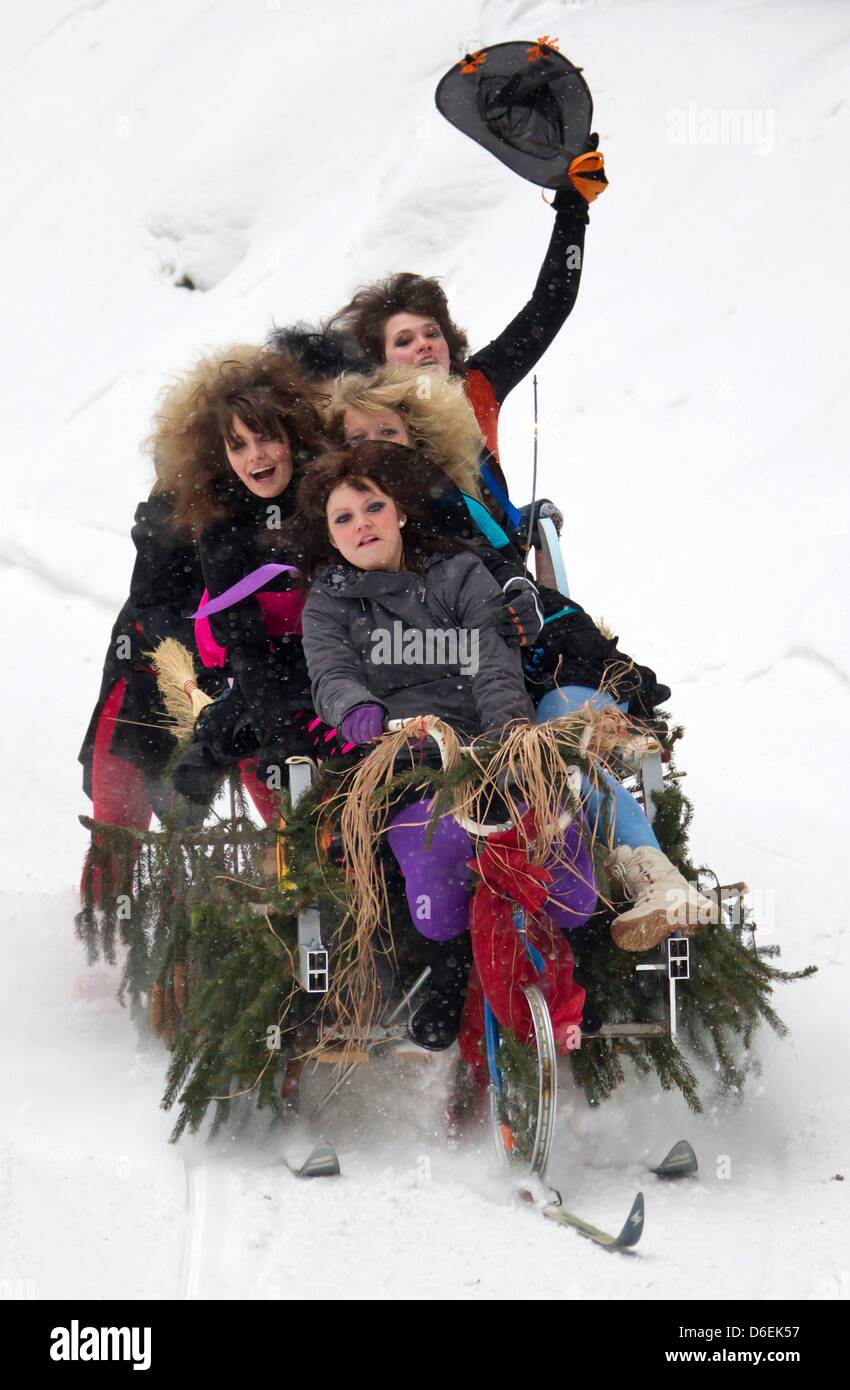 Team 'Sechsi Hexi' competes in the sledge race 'Cool Runnings' in ...
