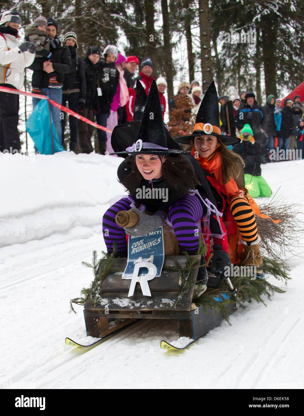 Team 'Rennsteighexen' competes in the sledge race 'Cool Runnings' in ...