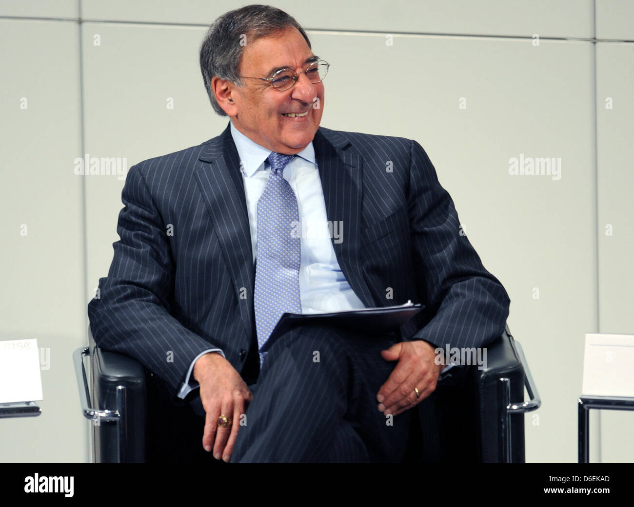 US Defence Secretary, Leon Panetta, smiles as he attends a panel ...