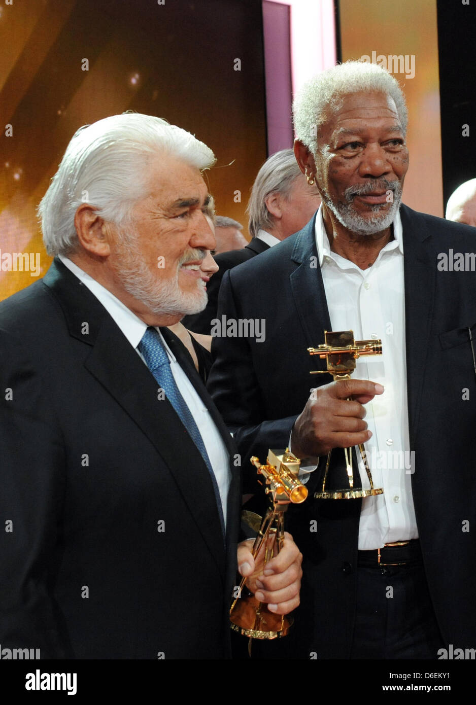 German actor Mario Adorf (L) and US actor Morgan Freeman on stage after ...