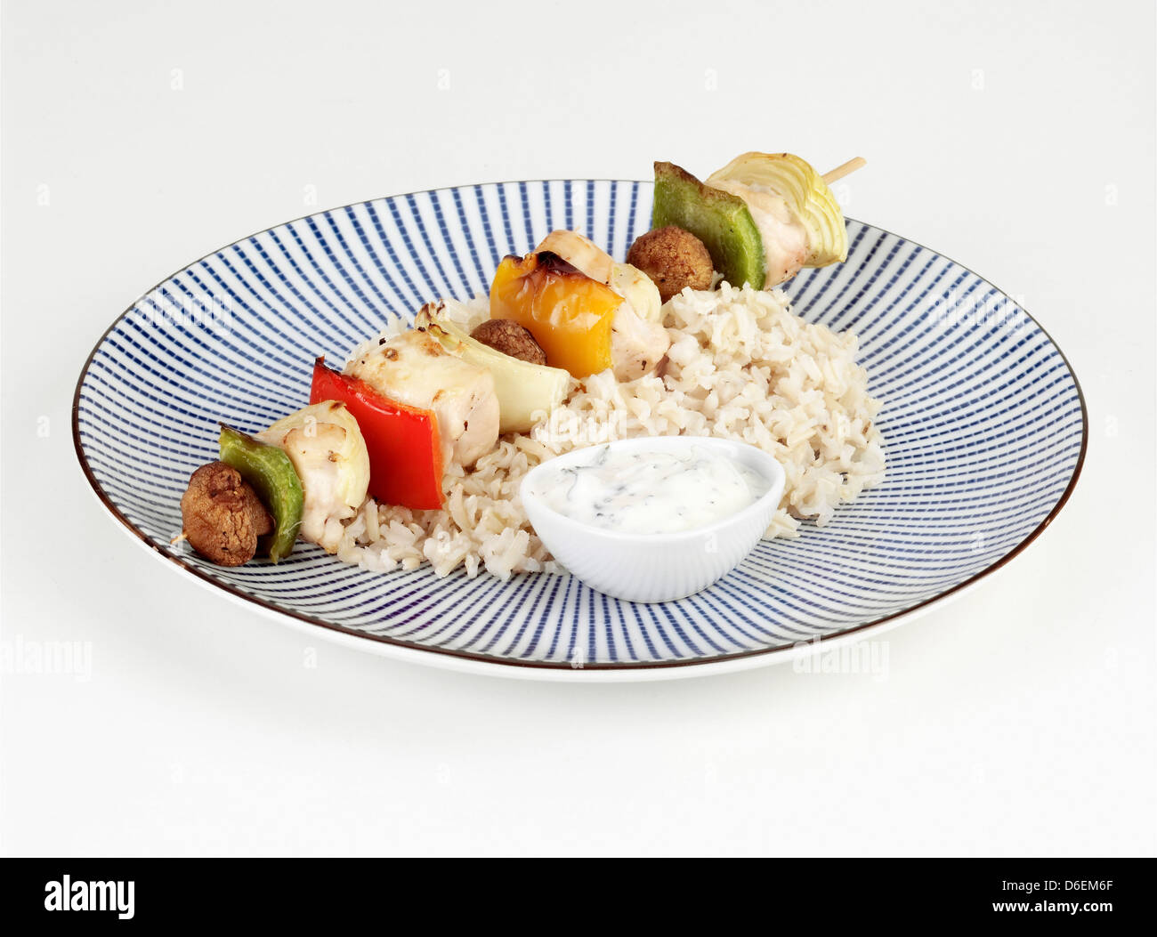 Chicken Kebab with Brown rice Stock Photo - Alamy