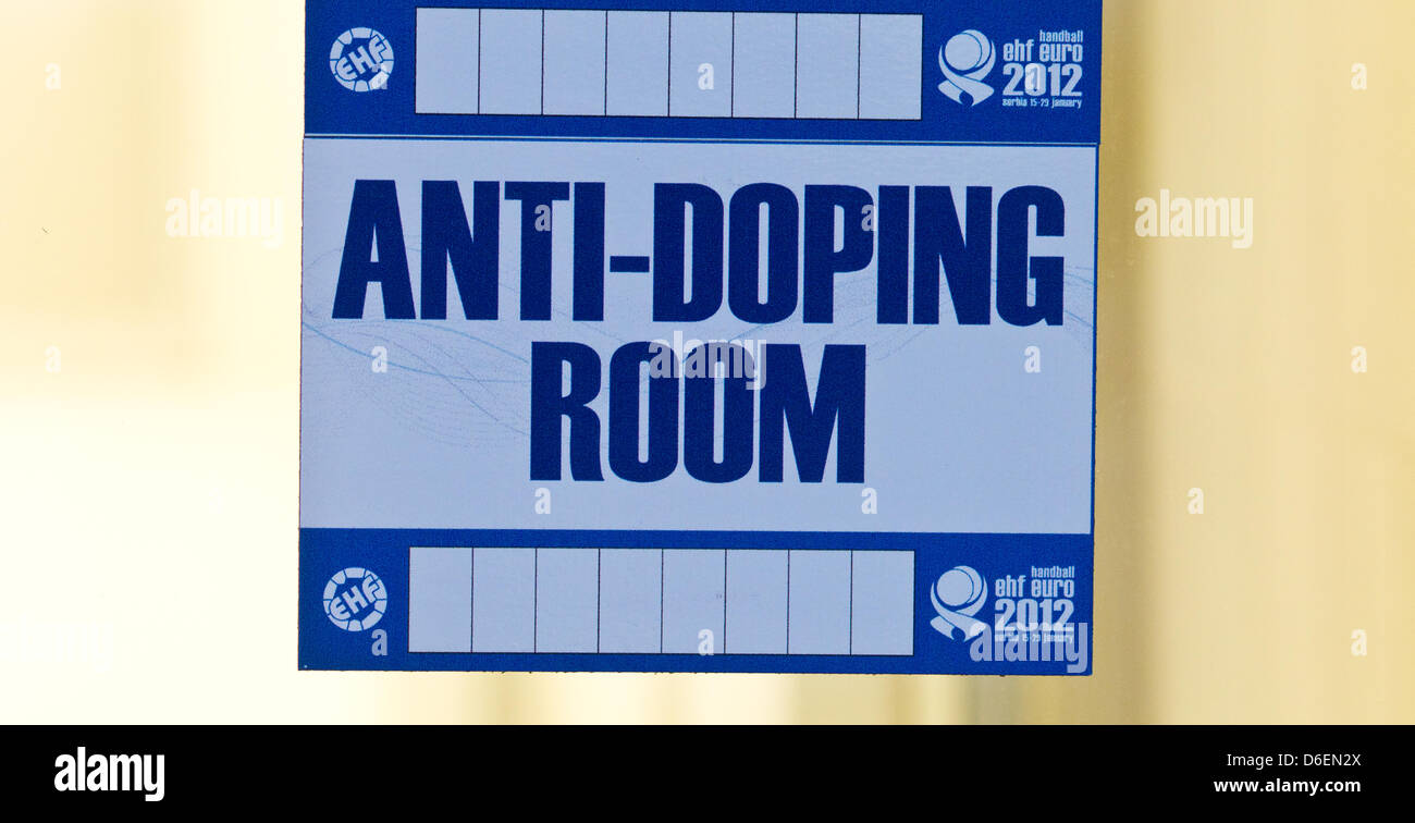An 'Anti-Doping Room' sign is seen at the Cair Sports Center in Nis ...