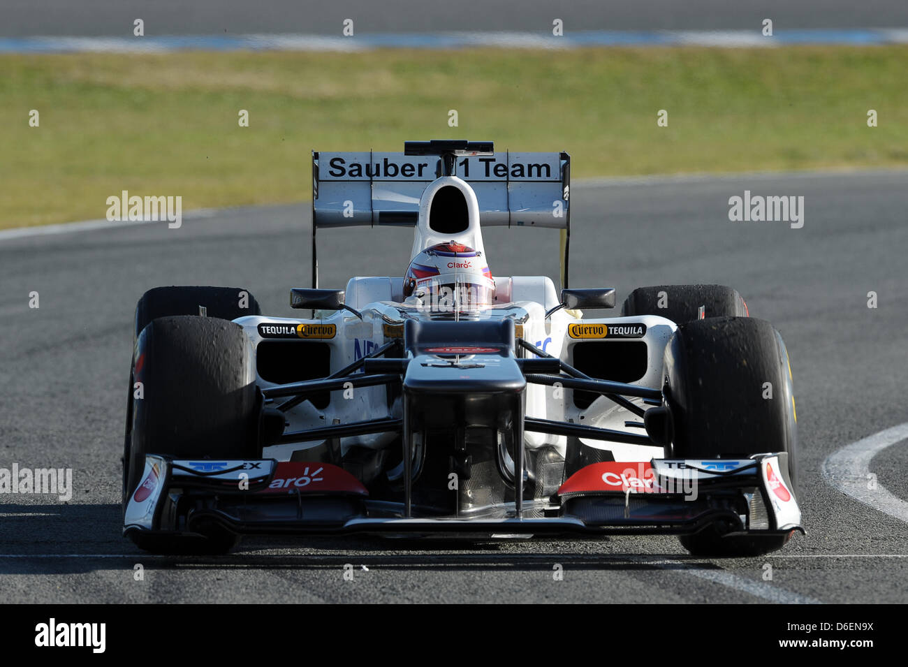 Japanese Formula One driver Kamui Kobayashi of Sauber steers his new ...