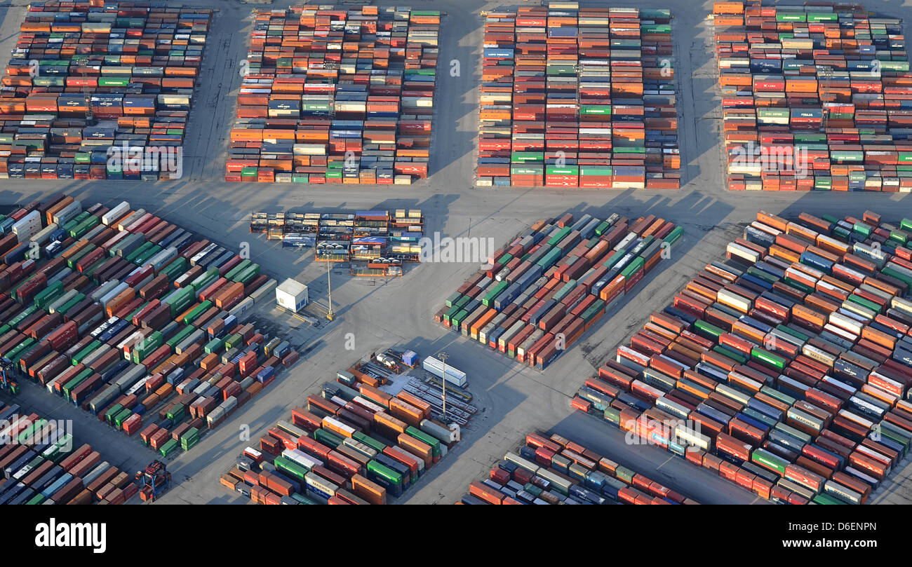 Containers sit on the grounds of the container terminal Buchardkai in ...