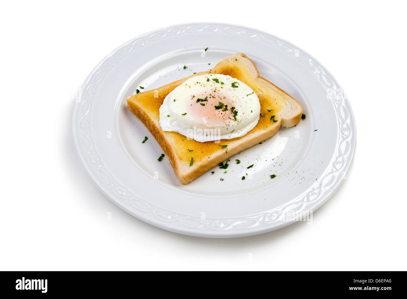 Poached eggs on white background Cut Out Stock Images & Pictures - Alamy