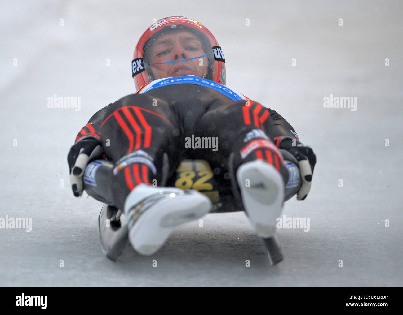 German luger David Moeller speeds down the ice channel during the ...