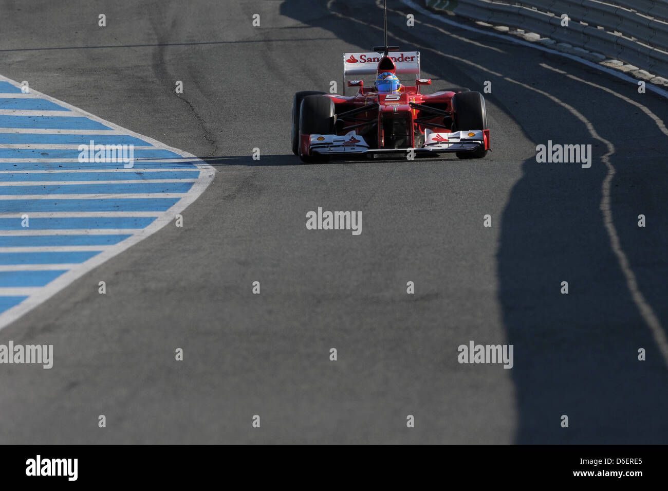 Spanish Formula One driver Fernando Alonso of Ferrari steers his new ...