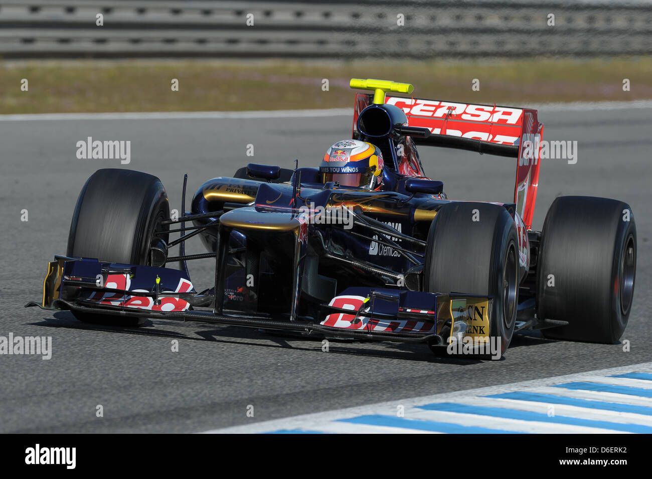 French Formula One driver Jean-Eric Vergne of Toro Rosso steers his new ...