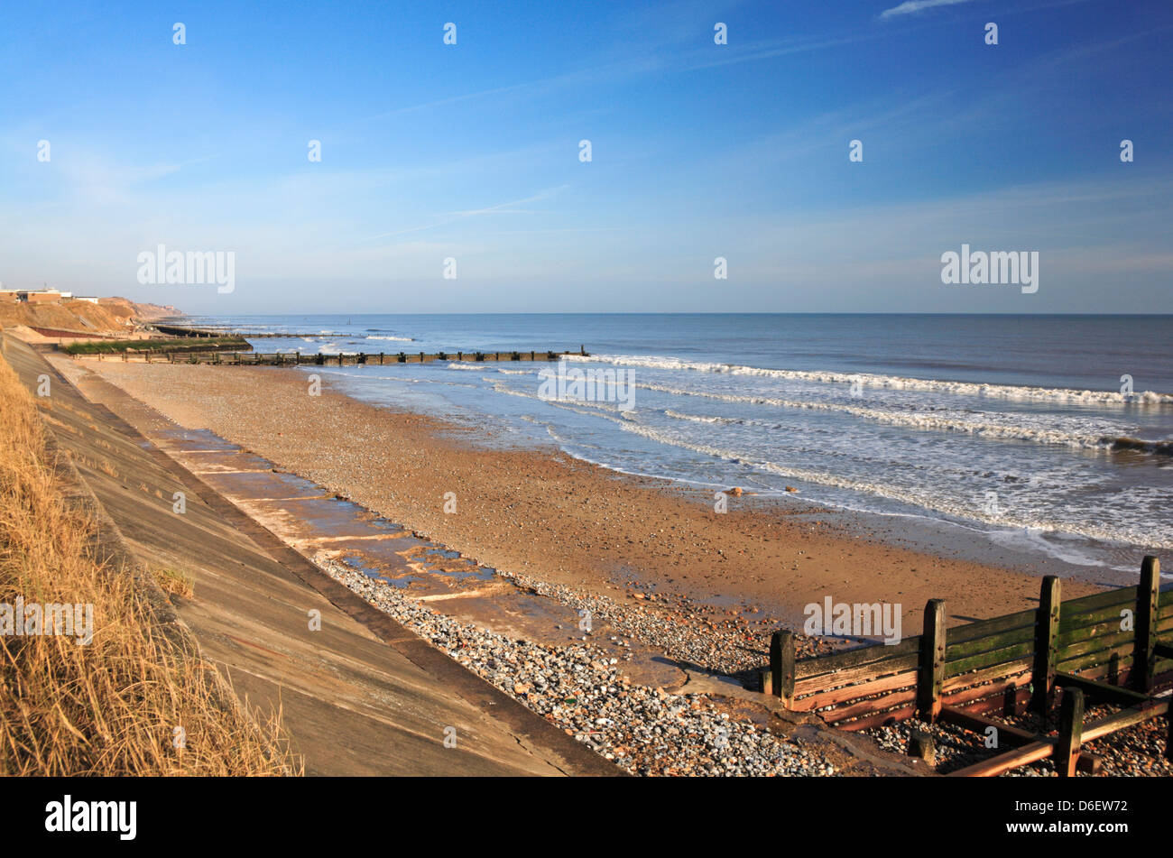 A view of the beach at the west of Bacton-on-Sea, Norfolk, England ...