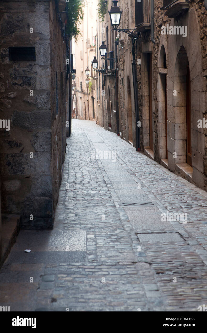 Streets in downtown in Girona, Spain Stock Photo - Alamy
