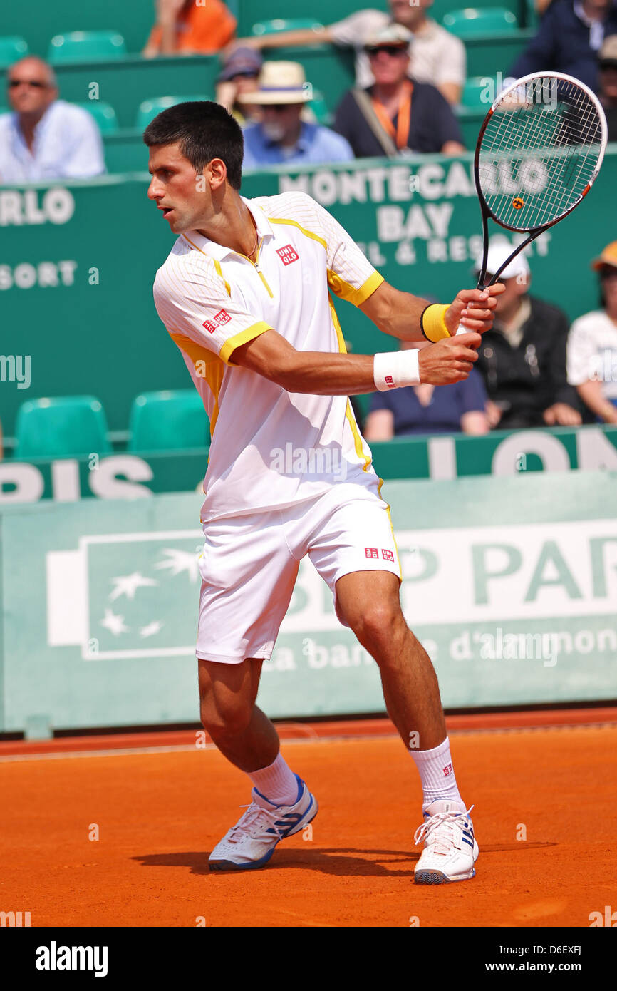 MONTE CARLO, MONACO - APRIL 17: Novak Djokovic of Serbia in action ...