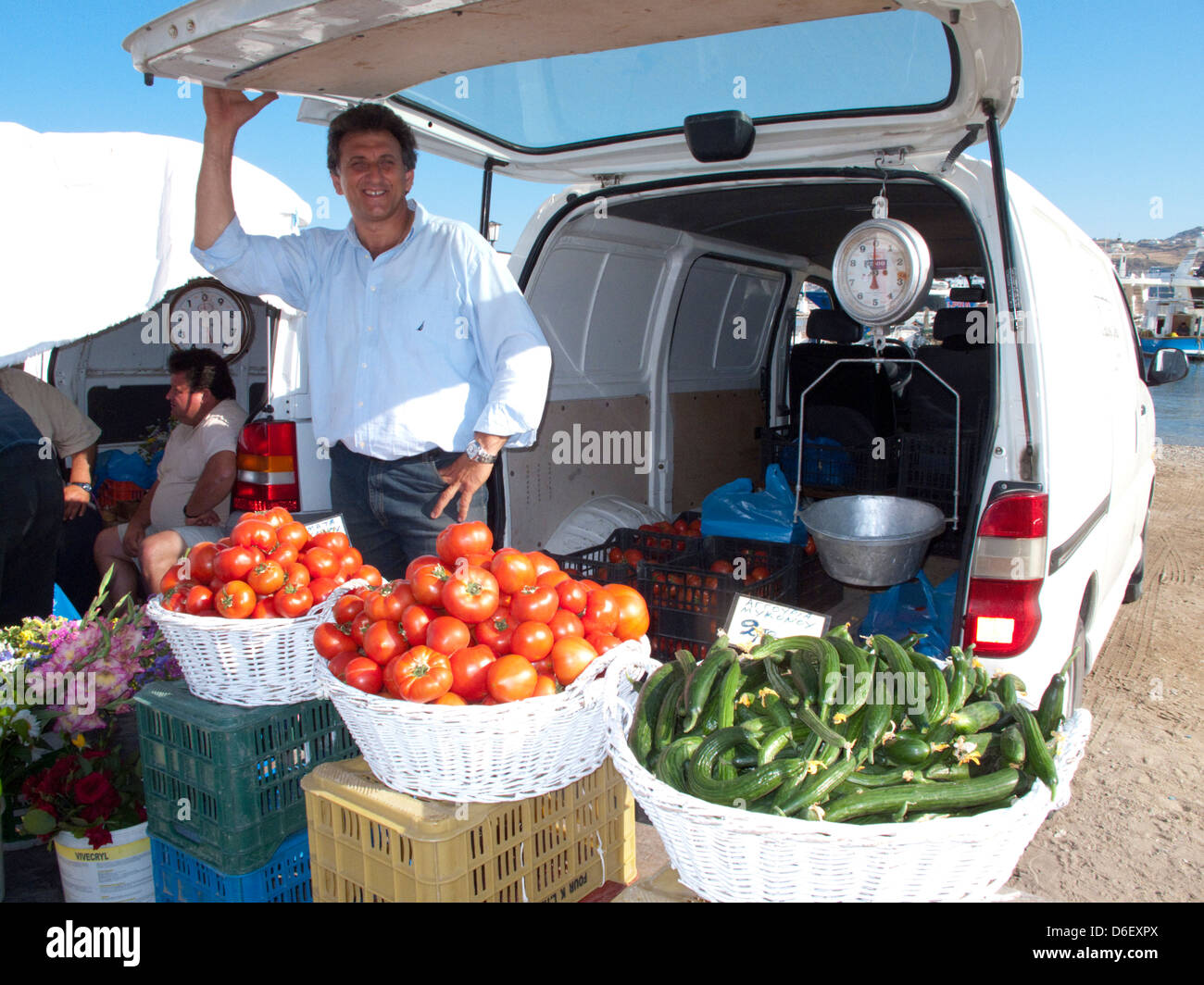 Roadside vegetable stall on The Greek island of Mykonos, Greece Stock ...