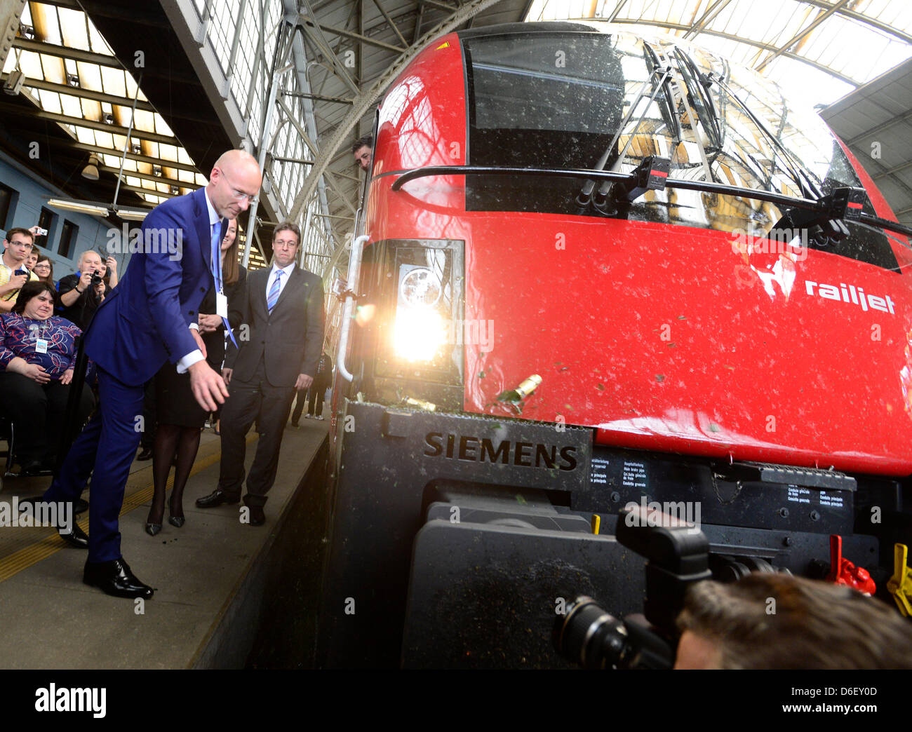 High-speed train of the Austrian Federal Railways (OBB) the OBB railjet ...