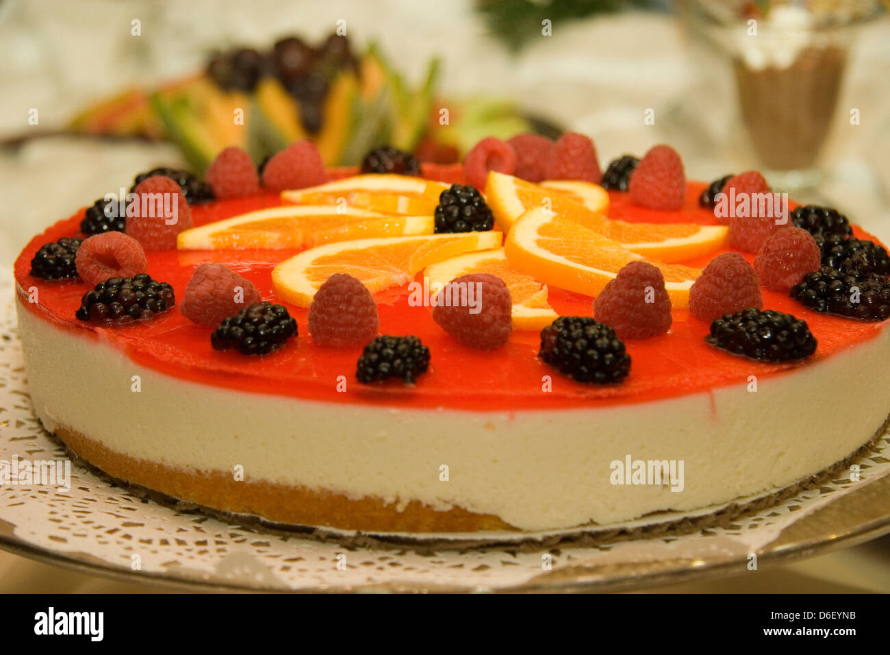 mixed berry cheesecake on the midnight dessert buffet of a cruise ship ...