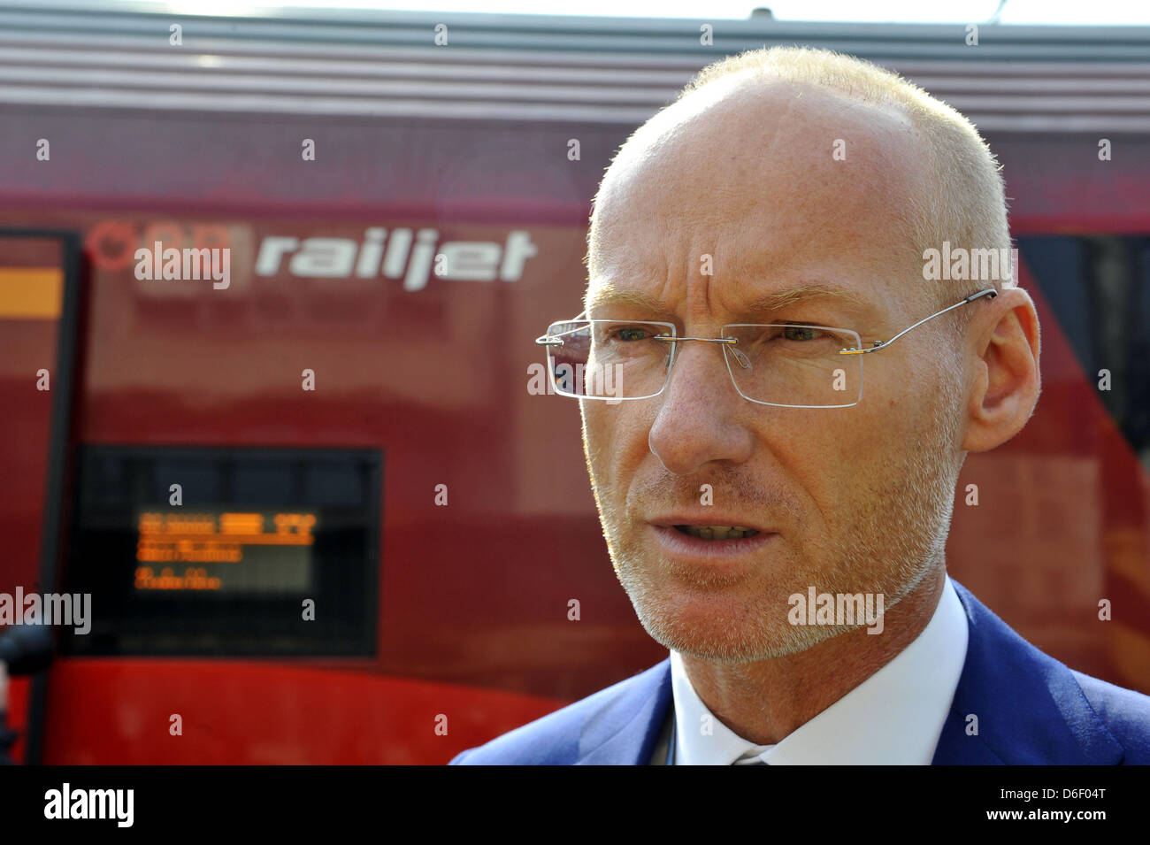 High-speed train of the Austrian Federal Railways (OBB) the OBB railjet ...