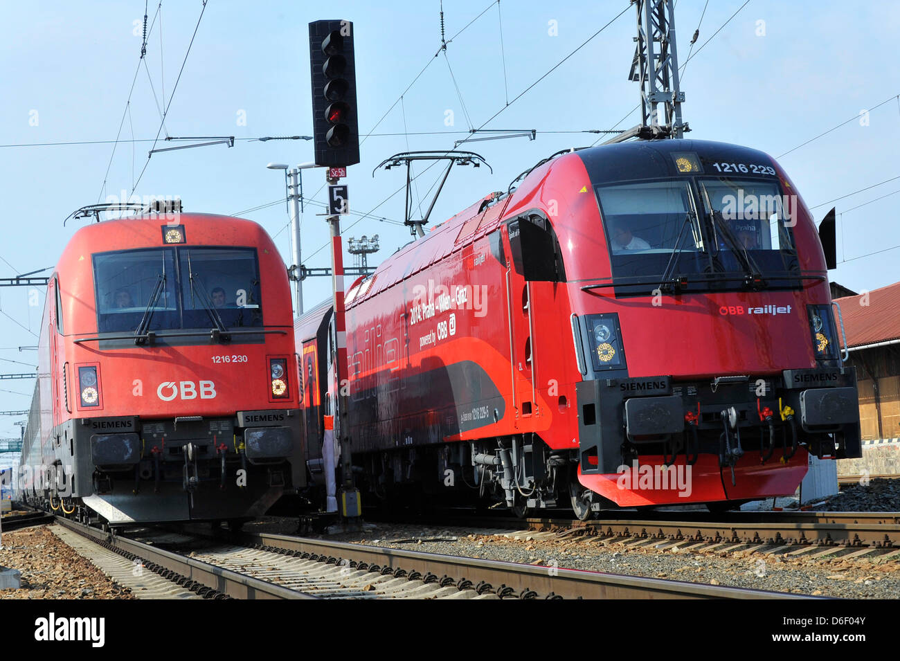High-speed train of the Austrian Federal Railways (OBB) the OBB railjet ...