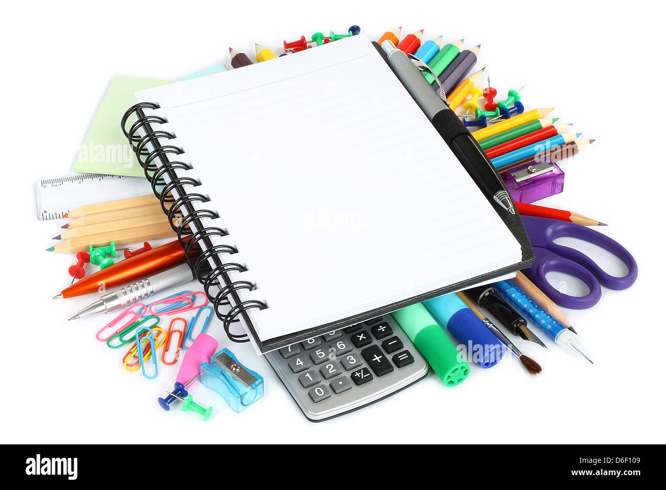 Stationery items on a white background Stock Photo - Alamy