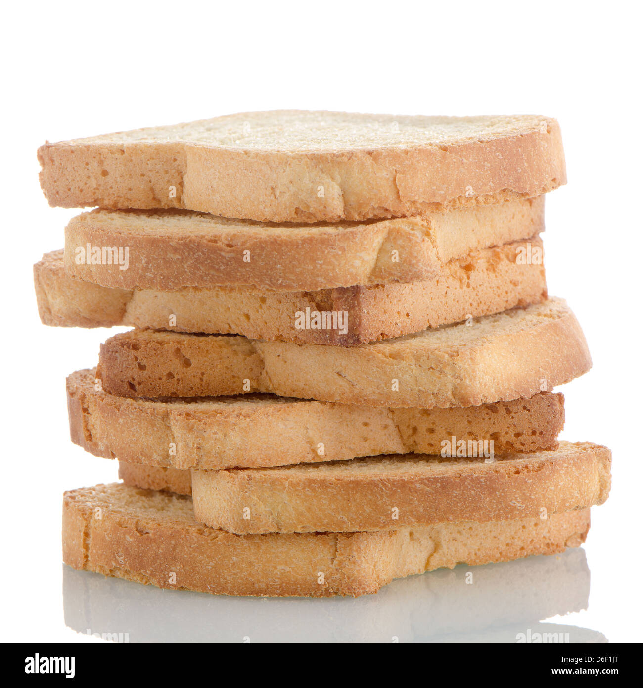 Several pieces of golden brown toast on white background Stock Photo ...