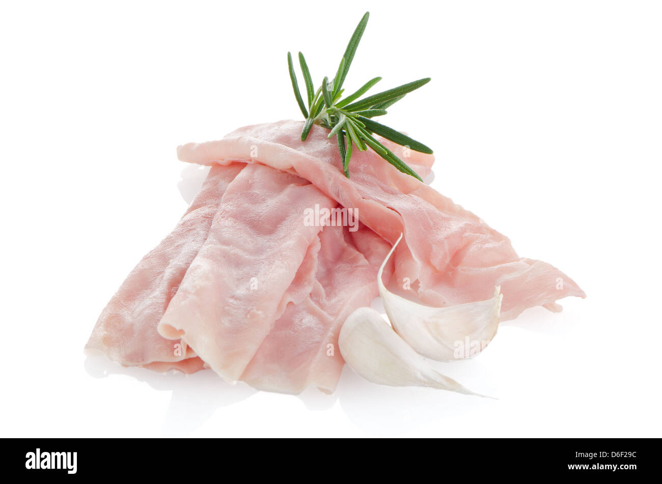 fresh shaved ham on a white background Stock Photo - Alamy