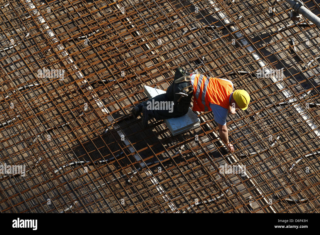 Berlin, Germany, a steel fixers on a construction site at the Zoo Stock ...